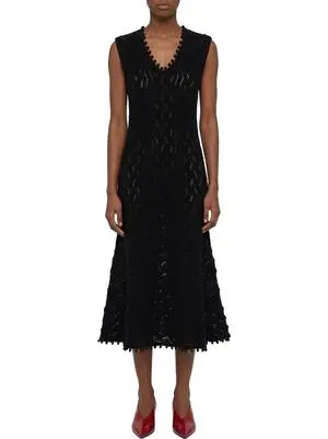 JIL SANDER Perforated Cotton Knit Midi Dress - Black