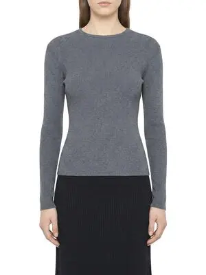 LISA YANG Ribbed Crew Neck Pullover - Grey