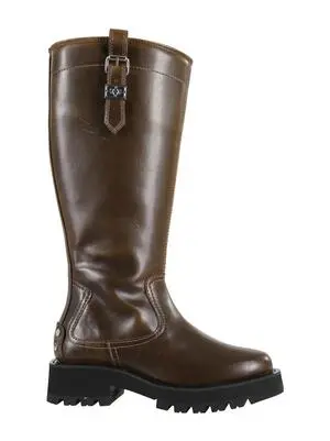 GANNI Knee High Buckled Zip Up Boots - Olive