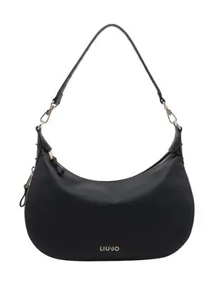 Liu Jo Grained Synthetic Leather Hobo Bag With Monogram - Black