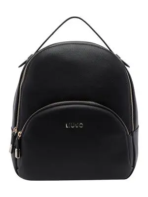 Liu Jo Polyester Backpack With Metallic Logo And Adjustable Shoulder Straps - Black