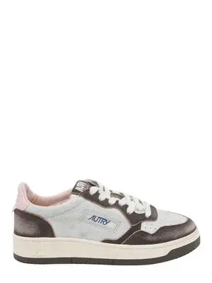 AUTRY Autry Medalist Low Super Vintage Leather And Suede Sneakers With Worn Effect Brown