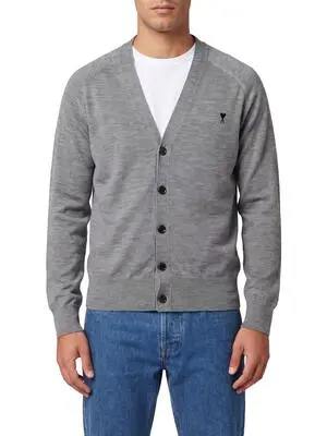 AMI Paris Wool V-neck Cardigan - Grey
