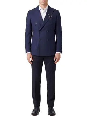 SANTANIELLO Viscose Double Breasted Blazer - Blue