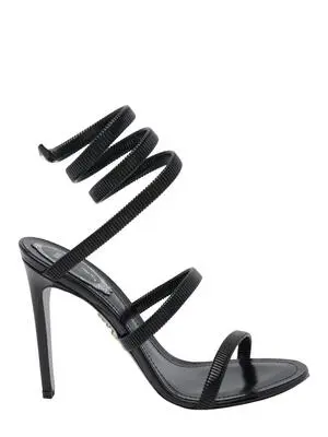 Rene Caovilla Juniper Stiletto Sandals With Iconic Snake Strap - Black