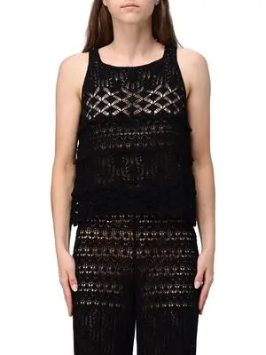 SEMICOUTURE Crocheted Tiered Sleeveless Top - Black