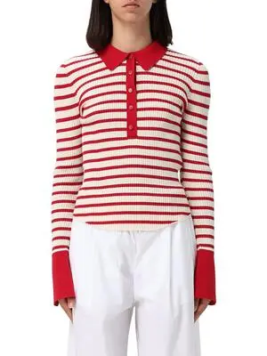 SEMICOUTURE Striped Knit Polo - Red