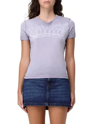 DIESEL® Slim Fit Cotton T-shirt With Contrasting Logo - Wisteria