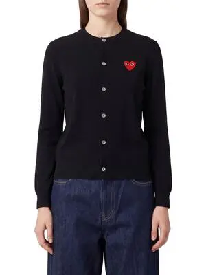 Play Comme Des Garcon Wool Cardigan With Appliqué Logo - Black