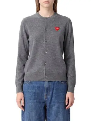 Play Comme Des Garcon Wool Cardigan With Appliqué Logo - Grey