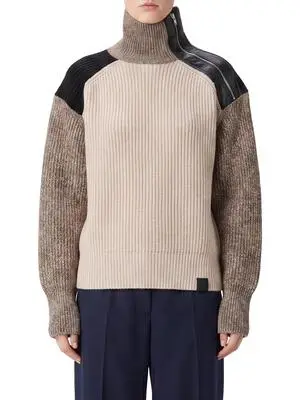 Stella McCartney Stella McCartney Ribbed Virgin Wool Turtleneck With Abstract Pattern Multicolor