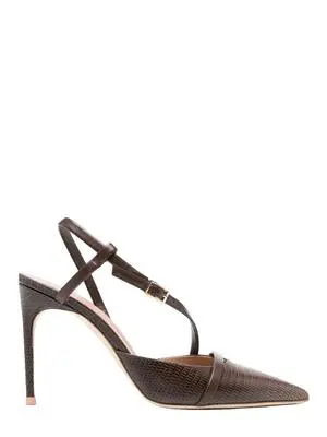 MALONE SOULIERS Valeria Lizard Print Leather Slingback Pumps - Brown