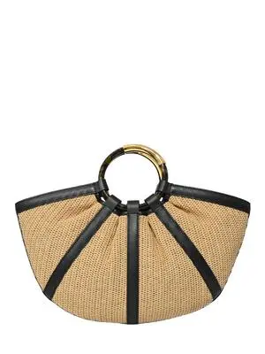 COCCINELLE Shell Bag In Raffia And Grained Leather - Black