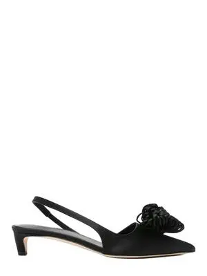 BY MALENE BIRGER Satin Slingback With Floral Appliqu - Black