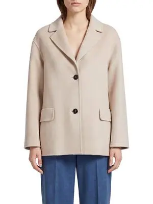 Max Mara Short Single-breasted Coat In Virgin Wool - Beige