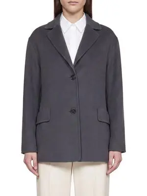 Max Mara Short Single-breasted Coat In Virgin Wool - Charcoal