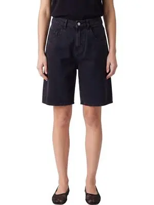 ICON DENIM LOS ANGELES Icon Denim Los Angeles High Waisted Denim Shorts With Raw Edge Hem Black