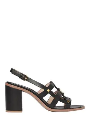 COCCINELLE Leather Slingback Sandals With Metal Logo Detail - Black