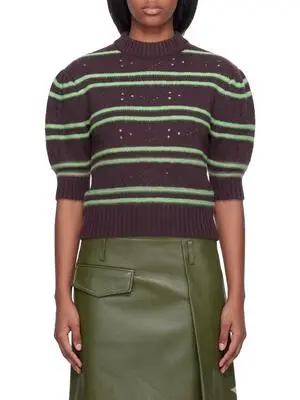 Marni Striped Pure Cashmere Puff Sleeve Sweater - Brown