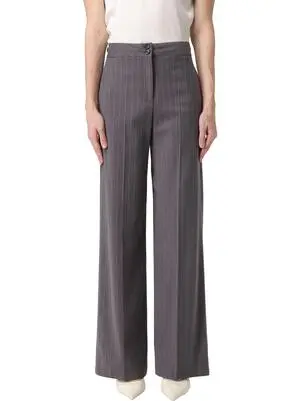 HANITA Wide Leg Trousers With Pinstripe Detail - Grey