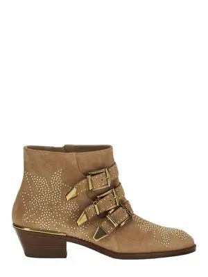 Chloé Susanna Suede Ankle Boots With Micro Studs And Buckles - Pink