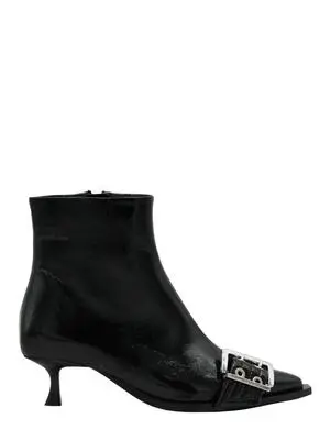 GANNI Patent Leather Buckled Ankle Boots - Black