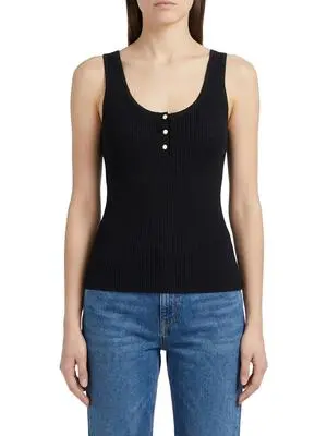 Elisabetta Franchi Ribbed Tank Top With Button Detail - Black