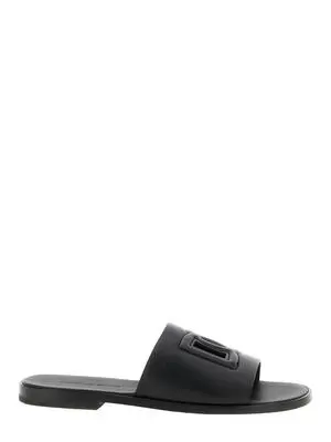 Dolce & Gabbana Calfskin Slides With Cut-out Dg Monogram - Black