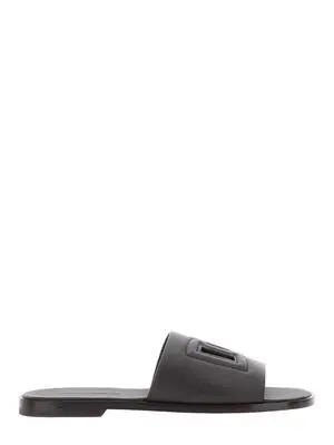 Dolce & Gabbana Calfskin Slides With Cut-out Dg Monogram - Brown