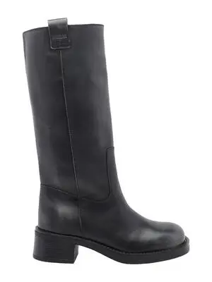 ALOHAS Leather Square Toe Knee-high Boots - Black