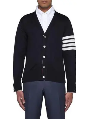 Thom Browne V-neck Cardigan With Signature Stripes - Blue