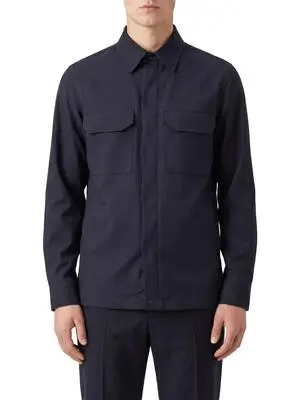 BRIGLIA 1949 Cotton Blend Shirt Jacket With Flap Pockets - Blue
