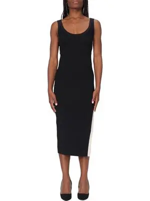 Elisabetta Franchi Ribbed Midi Dress With Button Detail - Black