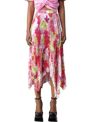 Versace Pleated Floral Print Asymmetrical Skirt - White