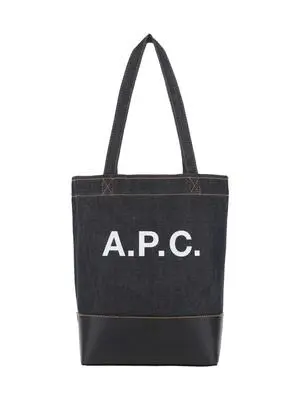 A.p.c. Cotton Denim Tote Bag With Logo - Blue