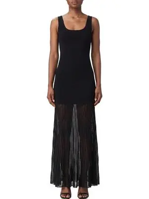 Michael Kors Long Square-neck Sheath Gown With Pleated Skirt - Black
