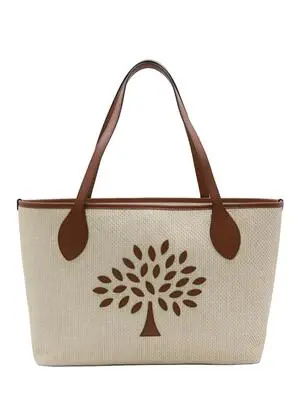 Mulberry Leather And Cotton Tote Bag With Graphic Print And Contrast Trims - Ecru