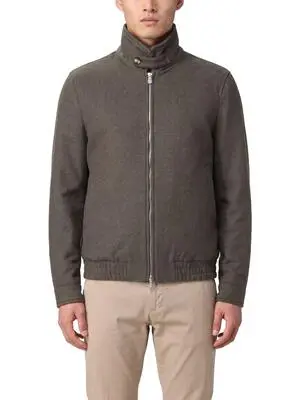 Brunello Cucinelli Wool Bomber Jacket With High Neck And Zip Closure Mud