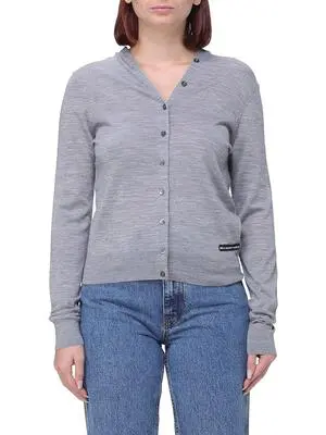 Alexander Wang V-neck Wool Cardigan With Contrast Logo - Grey