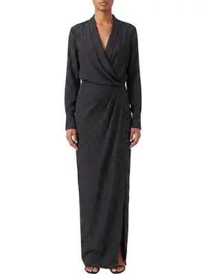 SA SU PHI Polka Dot Silk Wrap Maxi Dress - Black