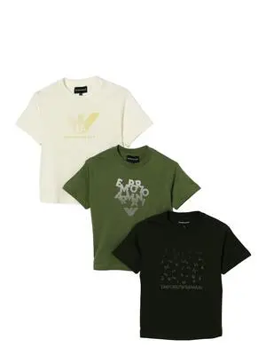 Emporio Armani Set Of 3 Cotton T-shirts With Logo Print - Fa01