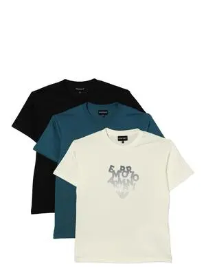 Emporio Armani Set Of 3 Cotton T-shirts With Logo Print - Multicolor