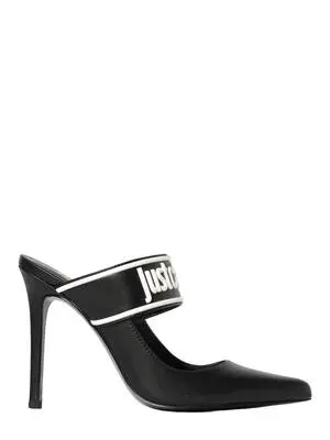 Just Cavalli Leather Stiletto Mules With Logo - Black