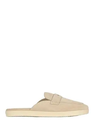 Tory Burch Suede Low Heel Mules With Double T Logo - Ivory