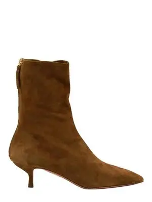 AQUAZZURA Suede Ankle Boots With Spool Heel And Rear Zip Closure - Hazel