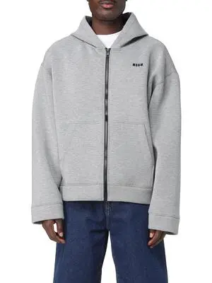 MSGM Full Zip Hoodie With Logo Detail - Grey