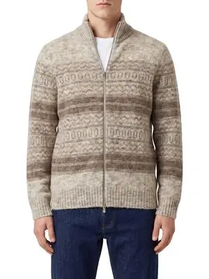 Brunello Cucinelli Brunello Cucinelli Striped Turtleneck Zip-Up Cardigan Beige
