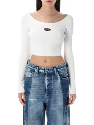 DIESEL® Cropped Ribbed Long Sleeve Top - White