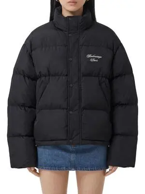Balenciaga Cotton Blend Down Jacket With Logo - Black