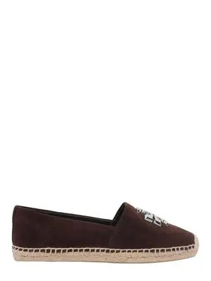 Tory Burch Eleanor Suede Espadrilles With Metallic Double T Logo And Low Heel - Brown